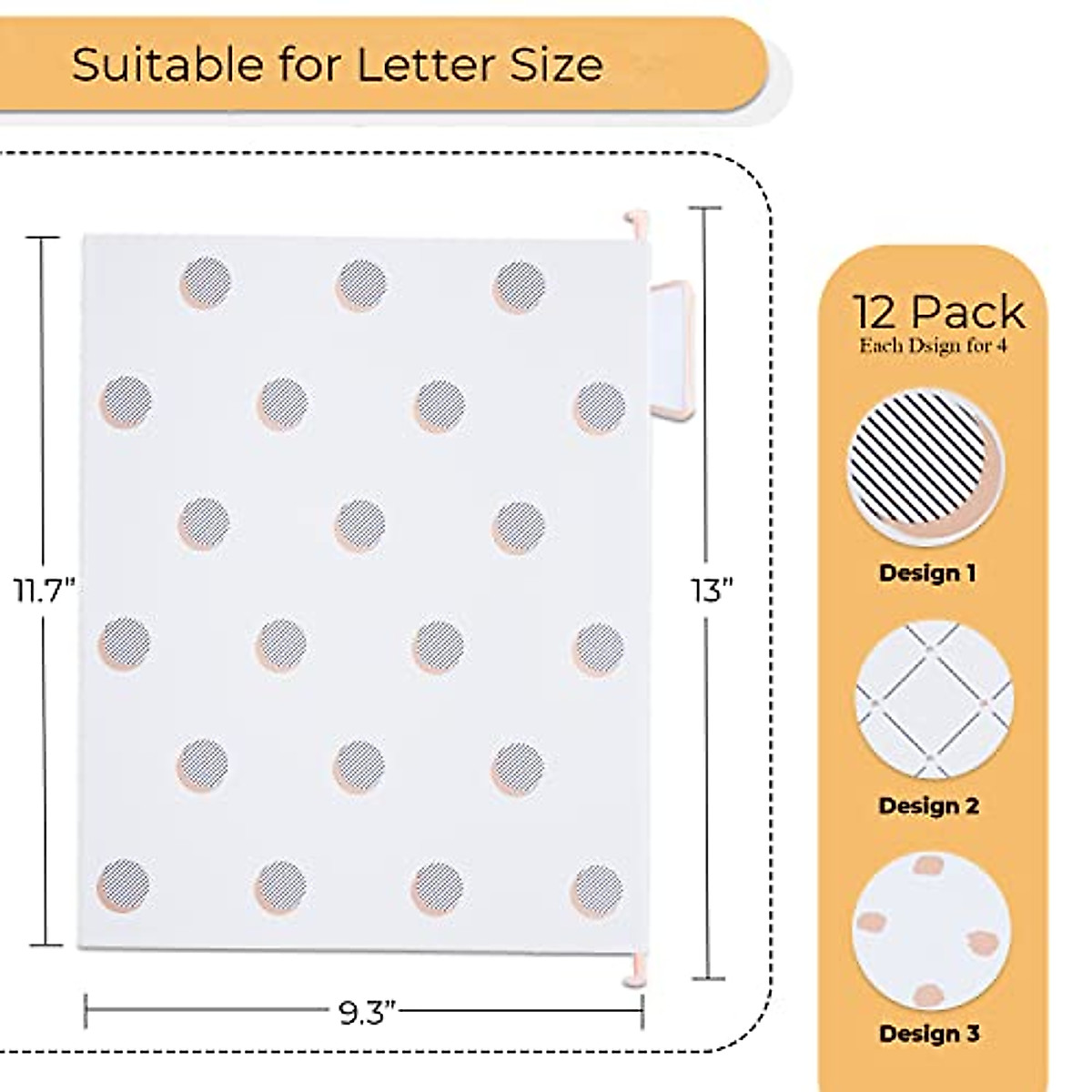 Y YOMA 12 Pack Rose Gold Hanging File Folders Letter Size Decorative File Folder Cute Pretty Hanging Folder Organizer for Filing Cabinet Office Home with 1/5-Cut Adjustable Tabs, 3 Gold Foil Design