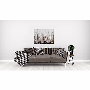 SYGALLERIER Abstract City Canvas Wall Art with Gold Foil - Hand Painted Modern Oil Paintings - Black Grey and White Pictures for Living Room Bedroom Bathroom Decor