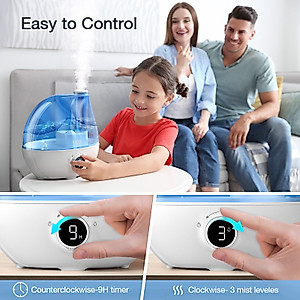 Humidifiers for Bedroom, VCK 2.3L Ultrasonic Cool Mist Quiet Air Humidifier, 24 Hours Run Time, Auto Shut-Off, 3 Mist Levels, 360° Rotation Nozzle for Home Baby Nursery, Plants, Large Room Indoor Use