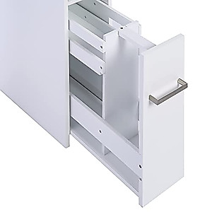 Spirich Home Slim Bathroom Storage Cabinet, Free Standing Toilet Paper Holder, Bathroom Cabinet Slide Out Drawer Storage, White