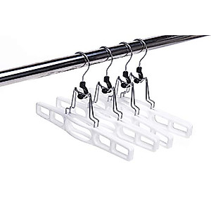 Premium Skirt Hangers 10-Pack - Thin Space-Saving Skirt Hanger Set with Clamp, Pant Hanger 10-Piece Set, Shorts Hangers with Heavy-Duty Locking Clasp, Multipurpose Quality Jean Hangers Set (White, 10)