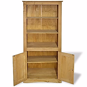 loibinfen Wooden Kitchen Pantry Cabinet, Tall Storage Cabinet with 3 Open Shelves and 1 Cabinet with 2 Shelves, Freestanding Floor Cabinet Cupboard for Kitchen, 31.5"x15.7"x66.9", Brown -AA