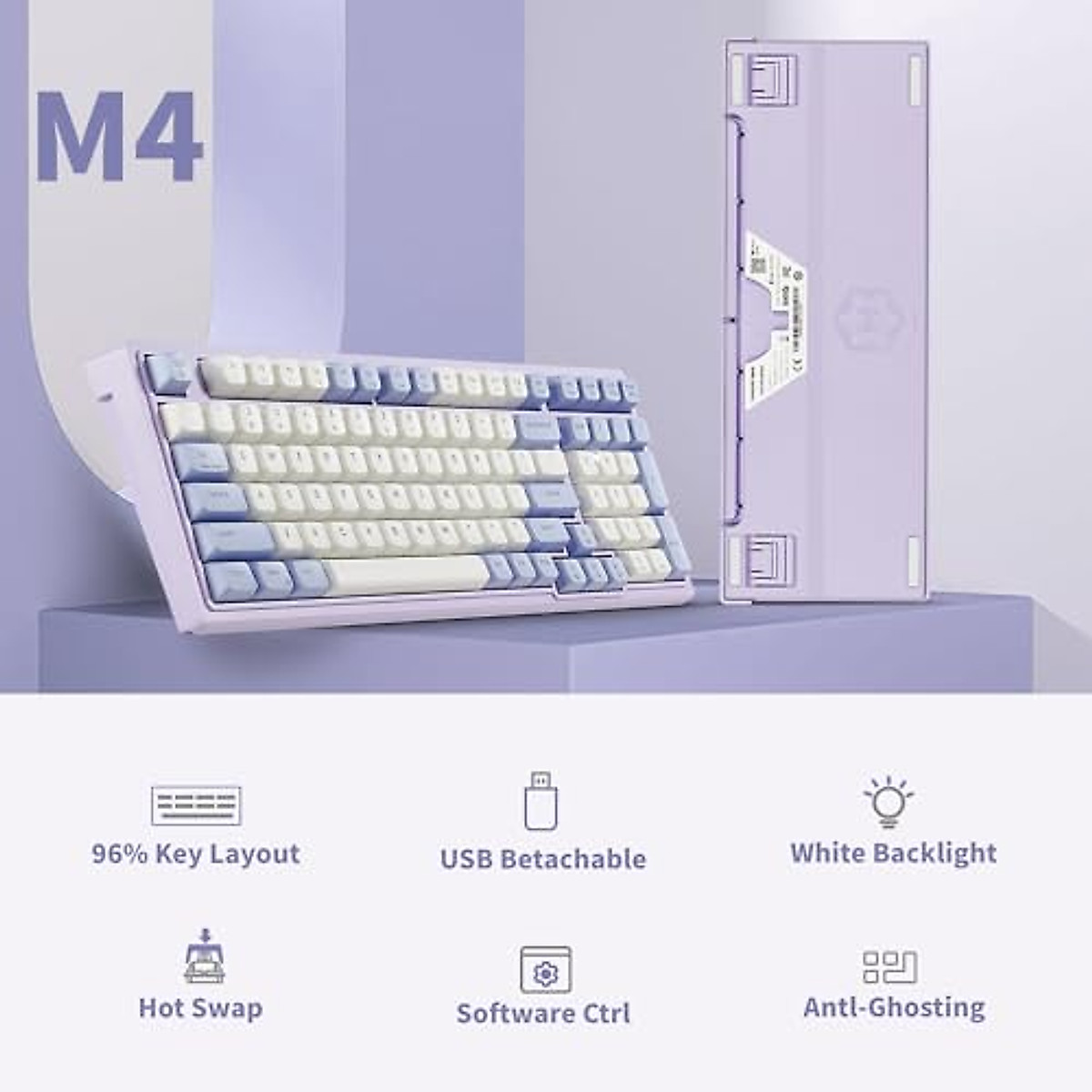 Hexgears Purple Rain M4 Mechanical Keyboard, 99 Keys Hot Swappable Wired Gaming Keyboard, PBT Keycaps, Creamy Keyboard with Number Pad for Windows/Laptop/Xbox, Kailh Green Switch Pre-lubed, Linear