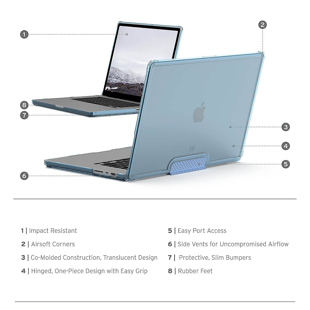 [U] by UAG Designed for MacBook Pro 14" Case 2021-2023 A2918 A2992 M3/M3 Pro/Max, M2 Pro/Max, M1 Pro/Max Slim Impact Resistant Touch ID Military Dropproof Lucent Laptop Cover, Transparent Cerulean