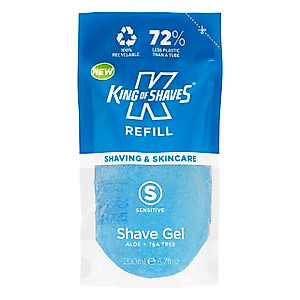 King of Shaves Sensitive Shaving Gel, Refillable Aluminium Bottle 1 x 250ml and Refill Shave Gel Pouch 2 x 200ml