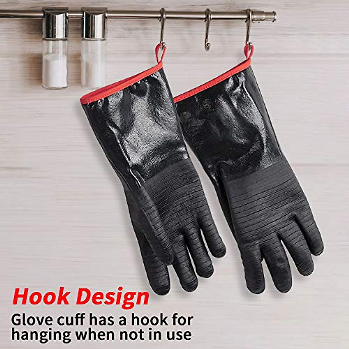 Rayocon BBQ Grill Gloves 932°F Heat Resistance Barbecue Grilling Gloves Smoker Kitchen Oven Mitts Cooking Gloves for Turkey Fryer/Smoking/Baking/Welding/Frying(14 INCH)