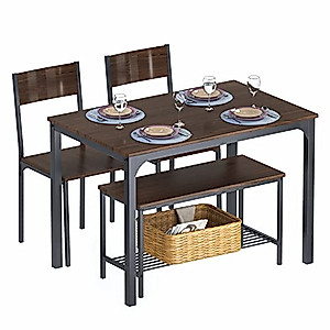 DlandHome Dining Table Set, Kitchen Table Set Breakfast Table Set, 4 Piece Kitchen Dining Room Table Sets with 2 Chairs and 1 Bench, Kitchen Coffee Table Set Modern Table Set