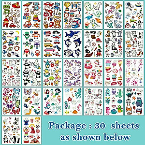 Partywind 380 Styles (30 Sheets) Luminous Tattoos for Kids, Mixed Styles Temporary Tattoos Stickers with Unicorn/Mermaid/Dinosaur/Outer Space/Pirate for Boys and Girls, Glow Party Supplies Gifts for Children