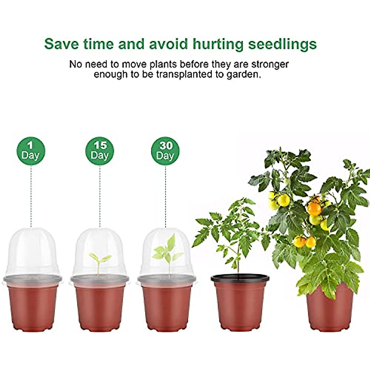 MIXC Plant Nursery Pots with Humidity Dome 4" Soft Transparent Plastic Gardening Pot Planting Containers Cups Planter Small Starter Seed Starting Trays for Seedling with 10pcs Plant Labels，30 Sets
