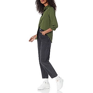 Amazon Essentials Women's Classic-Fit Satin Button Down Blouse (Available in Plus Size), Dark Olive, X-Large
