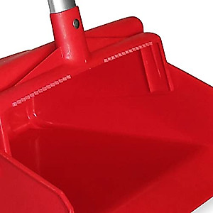 SPARTA Upright Dustpan with Aluminum Handle, Serrated Edge for Broom Combing, Secure Yoke Lock with Easy Storage Hanging Hole for Commercial Cleaning, Plastic, 30 Inches, Red