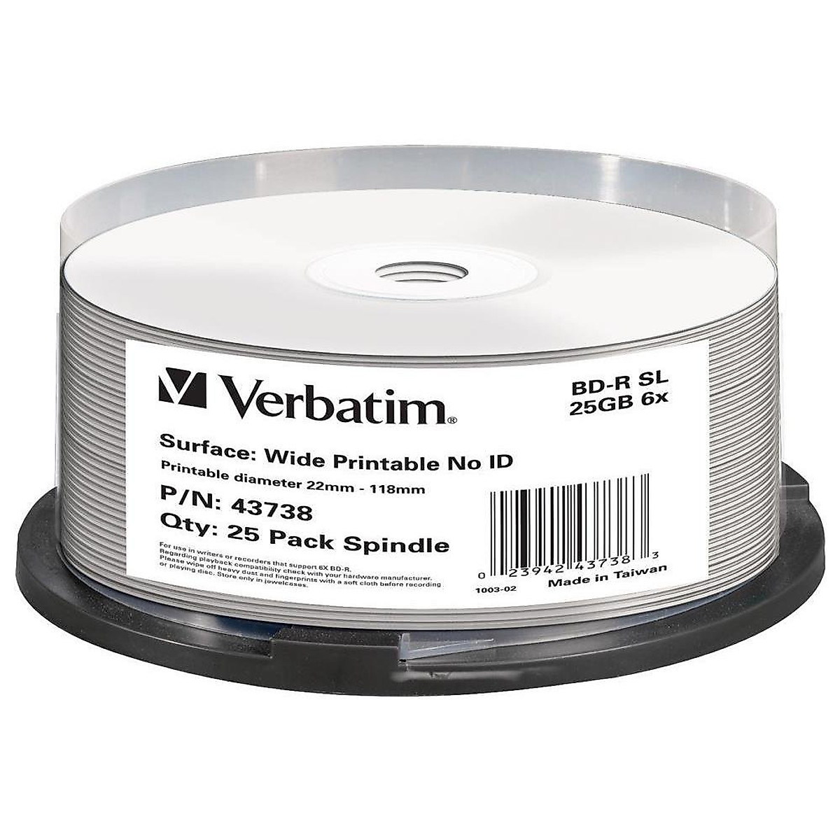 Verbatim 43738 25GB BD-R SL Printable - 25 Pack Spindle