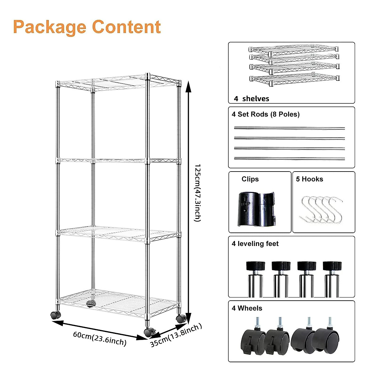 Storage Shelves,Shelf Adjustable Wire Shelving Unit,Sturdy Steel Metal Shelves Heavy Duty Shelving Units and Storage with Casters for Garage,Living Room,Bathroom, 36L X 14W X 59H.5Tier Black
