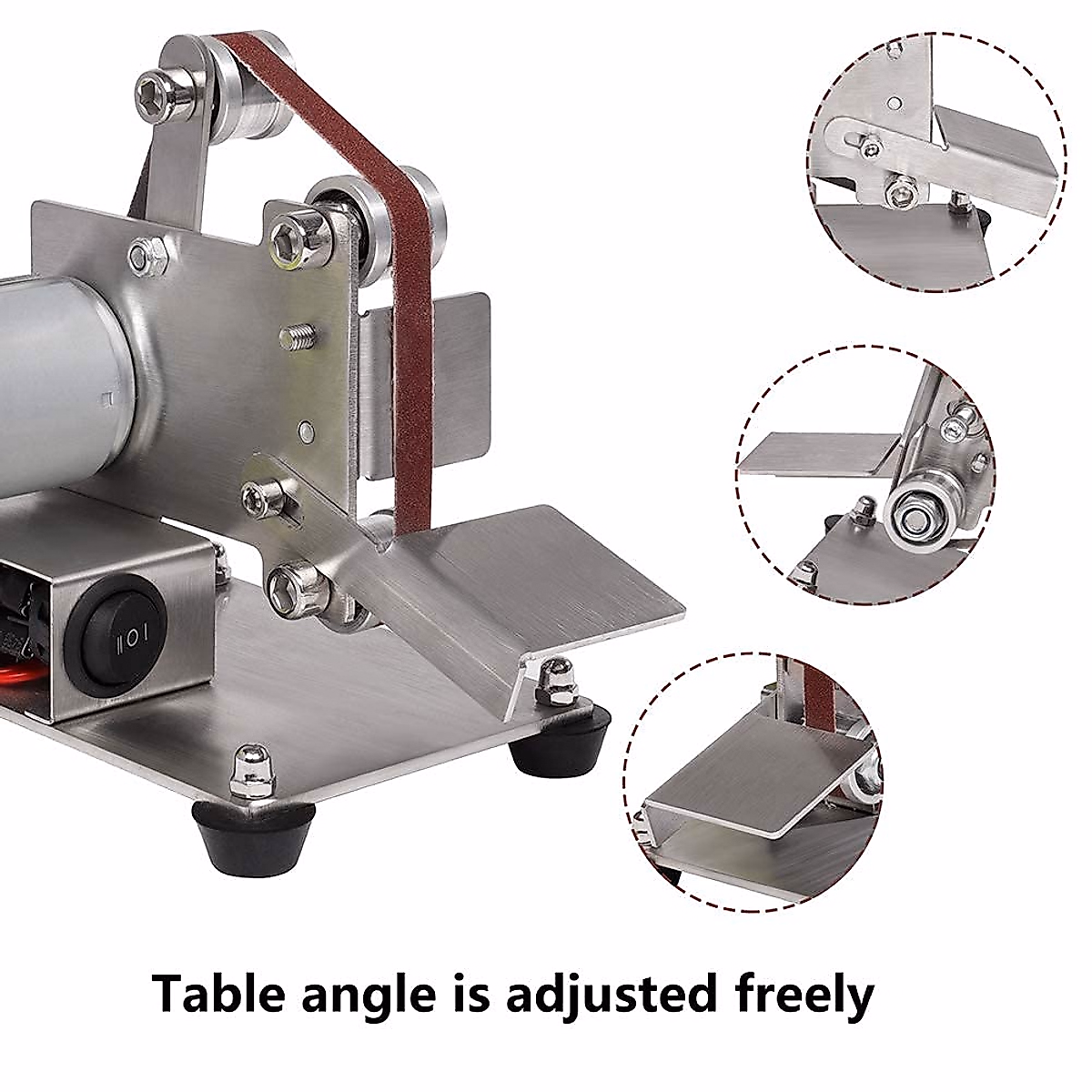 Mini Belt Sander Bench Metal Grinder Knife Making Small Electric Sharpening Machine with 10PCS Sanding Belt Tool Kit 7 Power Speed Polisher for DIY Wood Working Apex Edge Polishing Lijadora de Banda