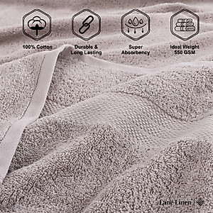 LANE LINEN Bath Towels for Bathroom Set - 100% Cotton Towels Set, 6 Pc Absorbent Towel Sets for Bathroom, Quick Dry Bath Towels Set, 2 Bath Towels for Adults, 2 Hand Towel, 2 Wash Cloths - Platinum