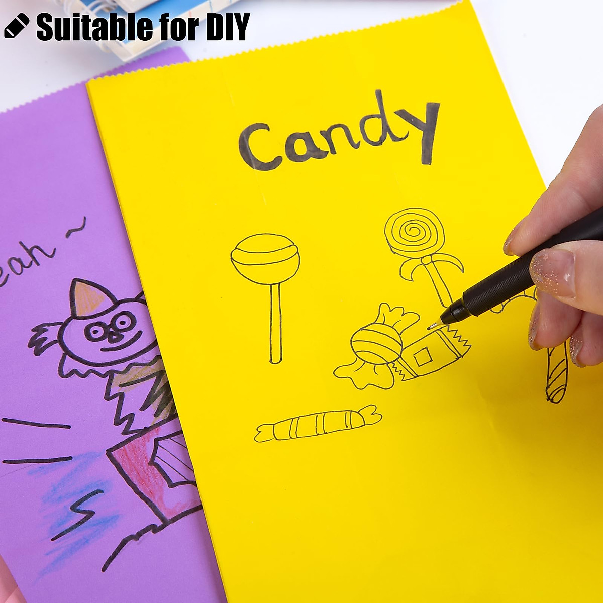 VGOODALL 54PCS Solid Color Paper Bags, Neon Colored Gift Bags Party Favor Treat Bags Goodie Bags for Birthdays Baby Showers Crafts Wedding 9 Assorted Colors