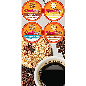 Donut Café Single Serve Coffee Pods for Keurig K Cup Brewers, Medium Roast, 20 Each : Pecan Pie, Coconut Crumble, Salted Caramel, Toasted Hazelnut, Flavored Variety Pack, 80 Count