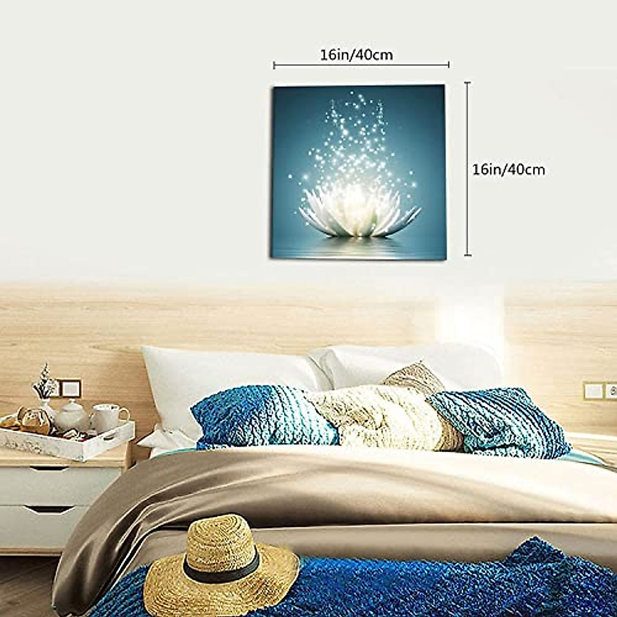 MISOLAXI Lotus Flower Canvas Prints Art for Bedroom Lotus Flower Pictures Prints White Floral Bloom Blossom Close Up Pictures Prints on Canvas Wall Decoration for Bedroom Framed 16"x16"