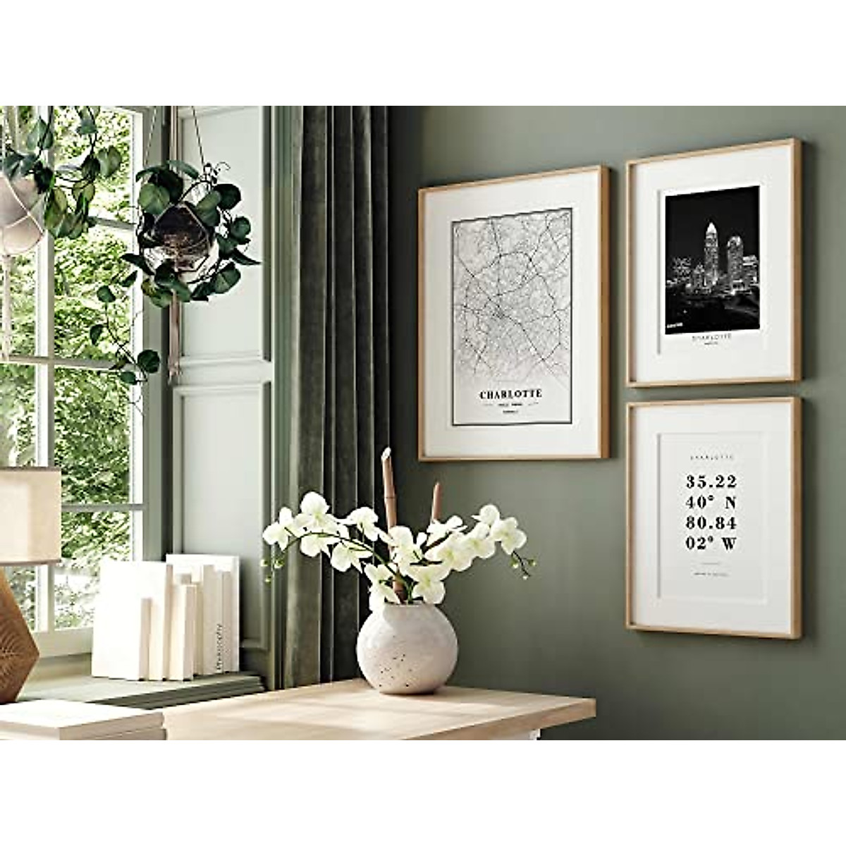 Dear Mapper Charlotte United States View Abstract Road Modern Map Art Minimalist Painting Black and White Canvas Line Art Print Poster Art Print Poster Home Decor (Set of 3 Unframed) (16x24inch)