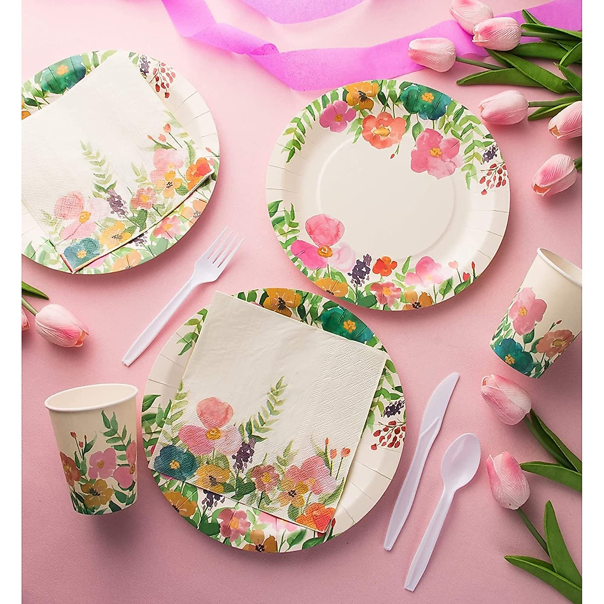 Juvale 80 Pack Disposable Watercolor Floral Party Plates, 9 Inches, Ideal for Tea Parties, Weddings, Bridals, Baby Showers, Outdoor Lunch