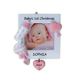 DIBSIES Personalized Photo Frame Baby Christmas Ornament (Pink)