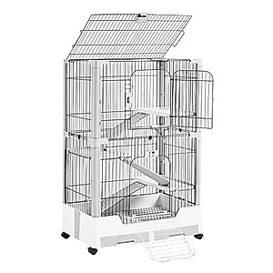Yaheetech Rolling Small Animal Cage 4 Level Pet Cage with Open Top & Pull-Out Tray for Rabbits, Guinea Pigs, Ferrets and Chinchillas