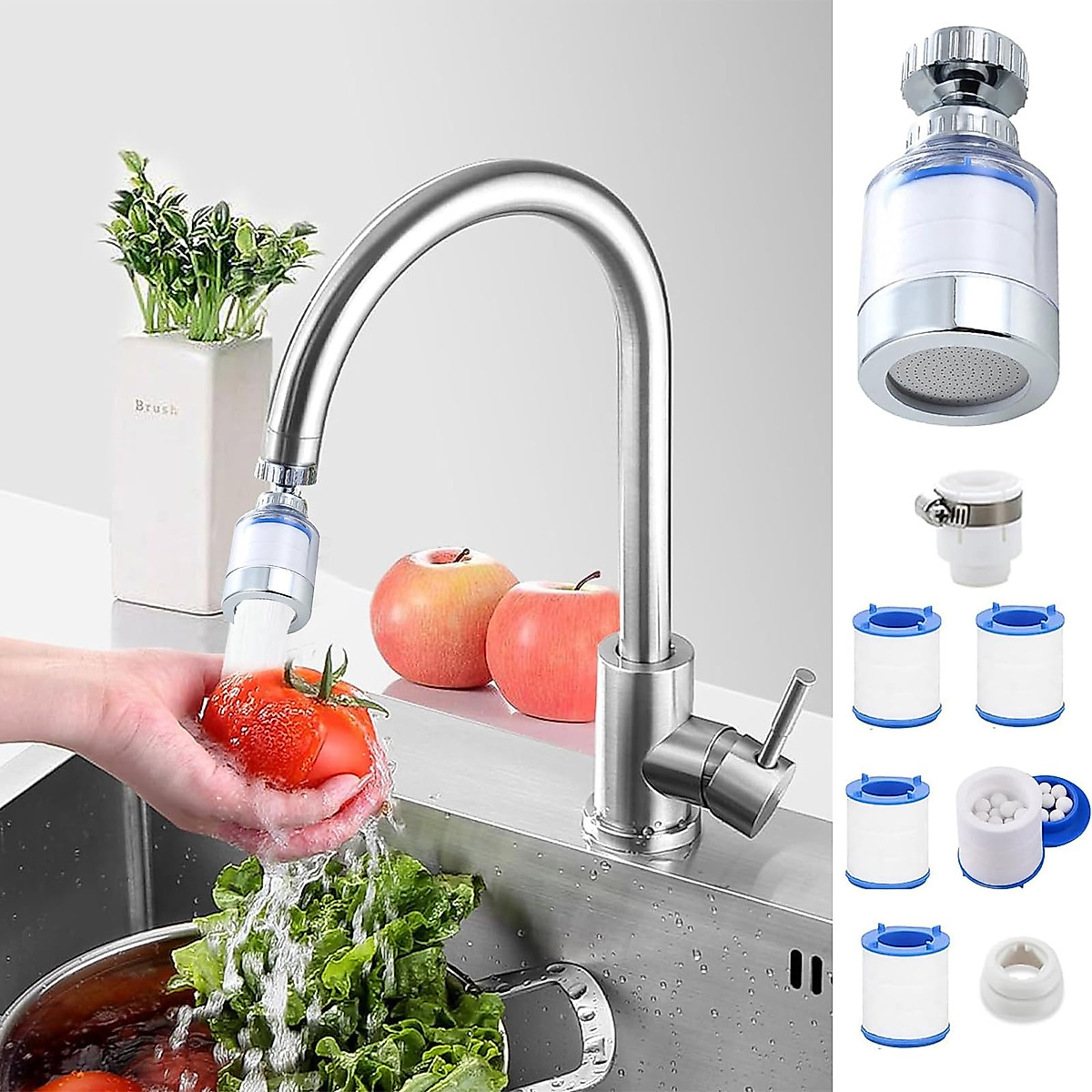 Pzlobiet Bathroom Sink Water Filter, 360 Rotating Faucet Filter Removes Heavy Metals and Hard Water, Made of ABS and Stainless Steel, Easy to Install and Clean