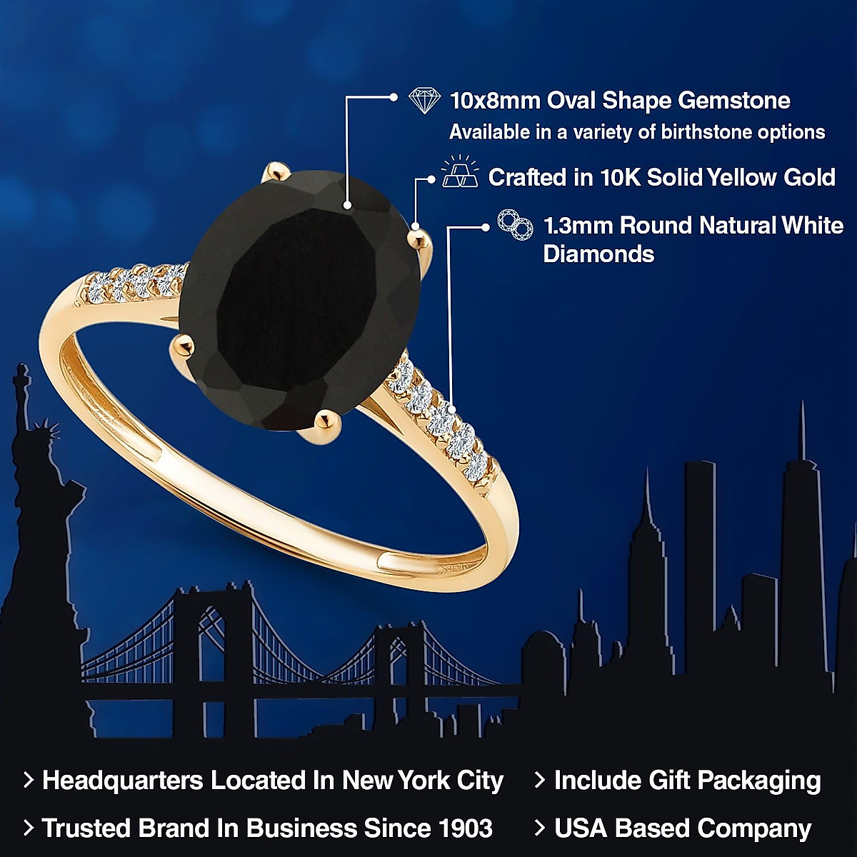 Gem Stone King 10K Yellow Gold 10X8MM Oval Gemstone Birthstone & White Diamond Engagement Ring | Yellow Gold Ring For Women | Available in Size 5-9