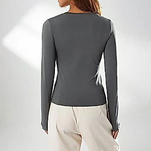 Women Sexy Long Sleeve T Shirt Crew Neck Slim Fitted Crop Top Causal Solid Y2k Pullover Blouse Top (A Grey,Small)