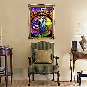 DIY Diamond Painting Jack and Sally Halloween 12x16Inch, Full Round Drill Kits Nightmare Before Christmas Cross Stitch Mosaic Art for Adults Relax & Home Wall Decor Festival Gift