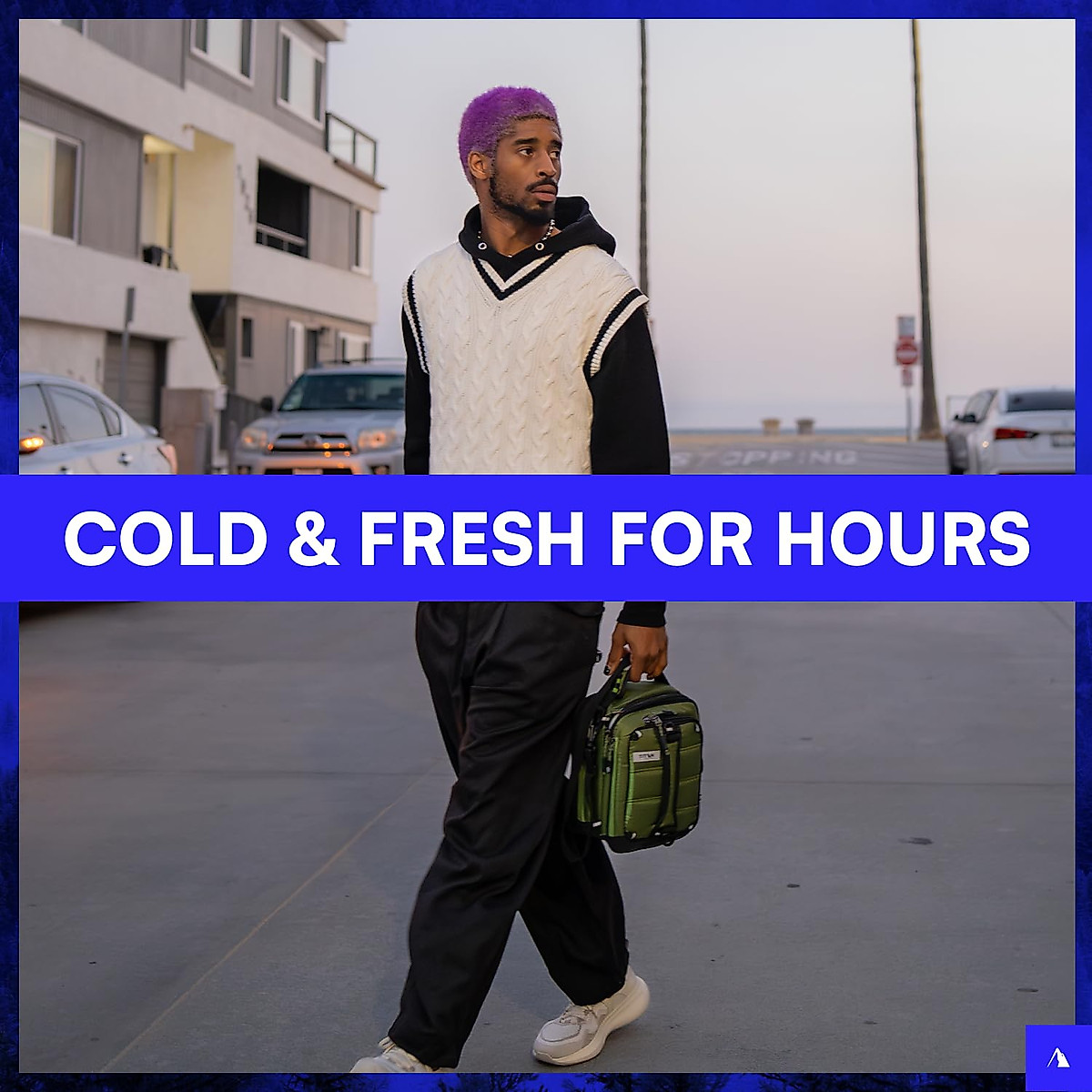 Arctic Zone Titan X Fridge Cold Dual Compartment Expandable Insulated Lunch Pack with 3X 250g High Performance Ice Walls, Olive Green