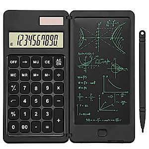 EooCoo Basic Calculator with Notepad,10-Digit Large Display Office Desk Calcultors with Erasable Writing Table,Support Solar and Battery,Multi-Function Portable Calculator for Office, School and Home