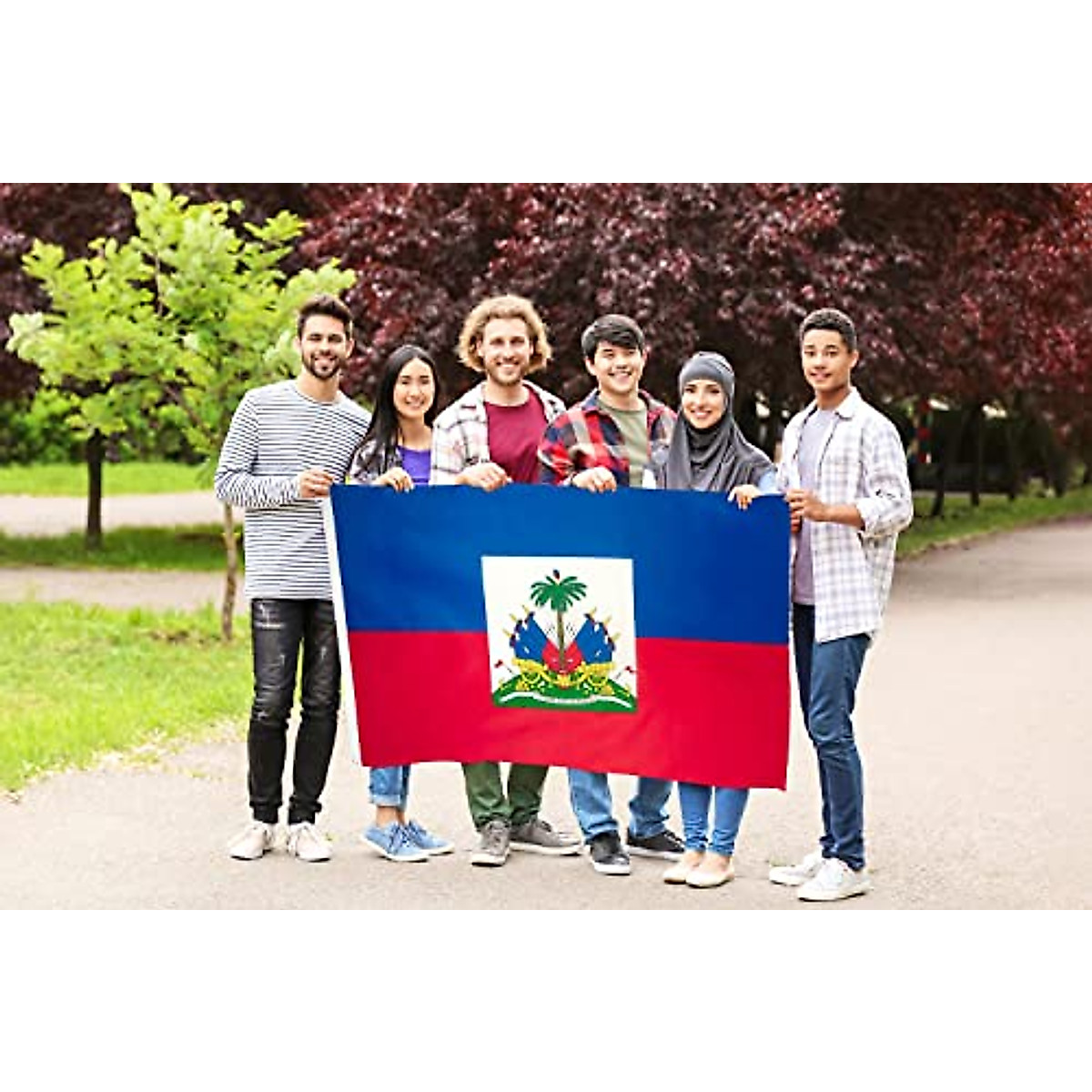 DANF Haiti Flag 3x5 Ft Thick Polyester, Fade Resistant, Brass Grommets, Canvas Header,Double Sided Haitian National Flags 3 X 5 Feet