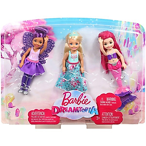 Barbie Mattel Dreamtopia-Pack of 3 Chelsea Mermaid, Fairy and Princess Dolls, Multicolor FPL86