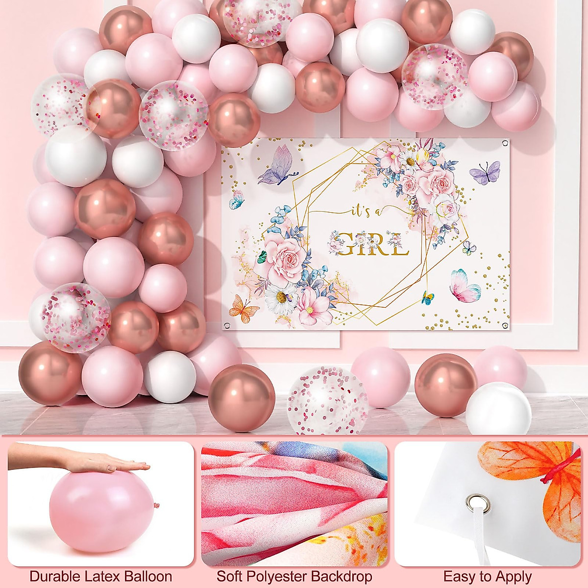 Baby Shower Decorations for Girl, 274Pcs Girl Baby Shower Decorations Party Supplies (20 Guests) Floral Baby Shower Decor It Is A Girl Backdrop Banner for Pink Baby Shower with Plates Cups Balloons