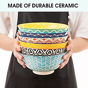 DeeCoo 6 Pack 24 oz Premium Porcelain Bowls Set, Cereal Bowls, Ceramic Bowls for Soup, Salad, Pasta, Rice, Large Capacity Ramen Bowls, Heat and Cold Resistant, Microwave and Dishwasher Safe Bowls