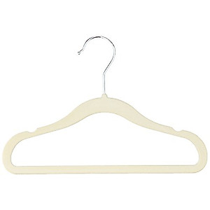 Amazon Basics Slim, Velvet, Non-Slip Suit Clothes Hangers, Ivory/Silver - Pack of 50 & Kids Velvet, Non-Slip Clothes Hangers, Beige - Pack of 50