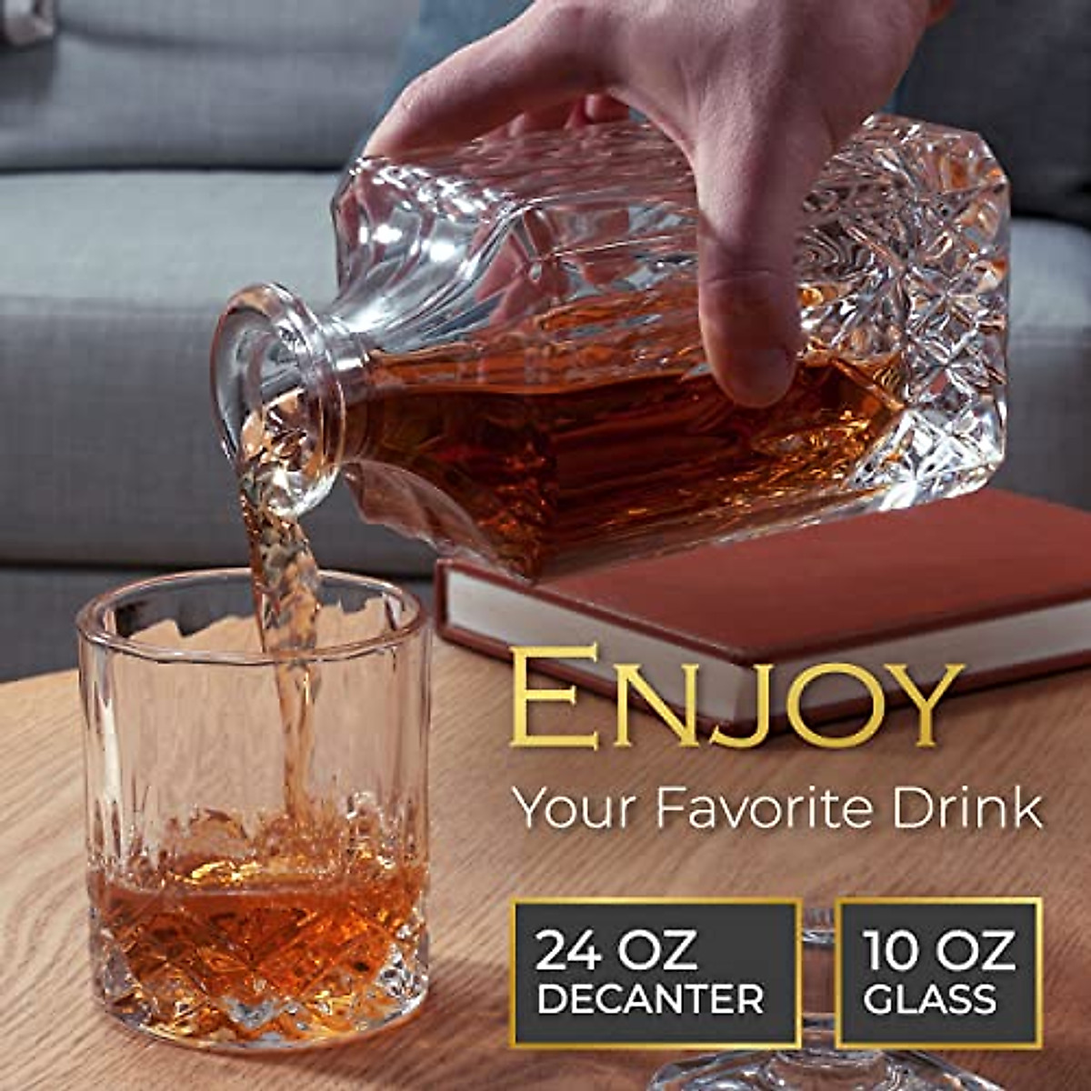 Luxury Gift For Men – Whiskey Decanter Set For Beloved Husband Or Dad Birthday Gift – 4 Whiskey Glasses And Decanter Set Is a Great Gift Idea for Whisky, Bourbon, or Scotch lovers