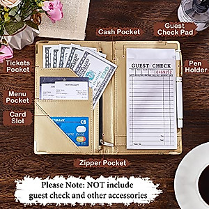 FIODAY Server Books Alphabet Waitress Book Cute Waiter Book Zipper Pocket Leather Serving Book with Gift Keychain Guest Check Book Server Note Pads Holder Fits Server Apron, K