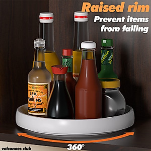 VOLCANOES CLUB 10 Inch Rotating Lazy Susan Organizer - Non-Skid Lazy Susan Turntable for Spice Rack / Cabinet / Pantry / Refrigerator - Perfect for Kitchen / Bathroom / Office - (White & Gray)