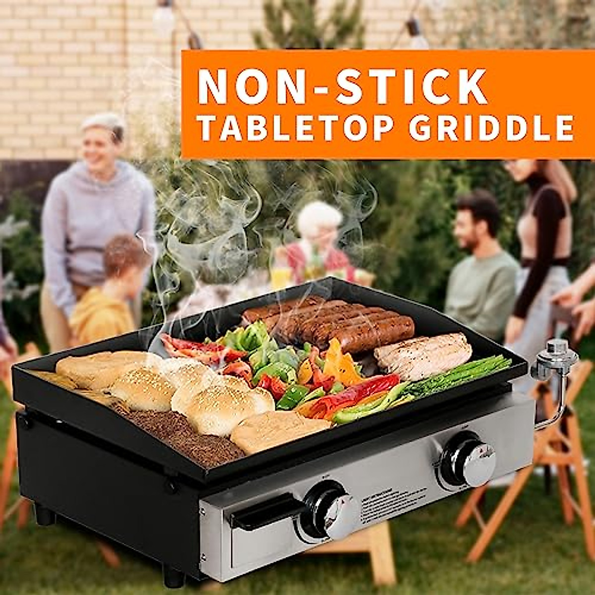 Hykolity 22 in. Heavy Duty Propane Gas Tabletop Griddle, 24,000 BTU Non-Stick Portable Table Top Griddle Grill, Stainless Steel Griddle for Tabletop, Camping, Outdoor, Cooking, Tailgating