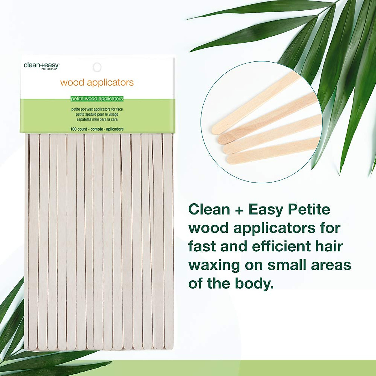 Clean + Easy Petite Waxing Sticks for Facial Waxing | Wood Applicator Spatulas for Hair Removal, 100 count