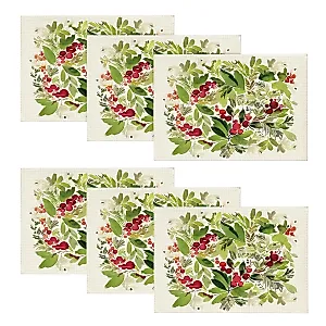 Artoid Mode Watercolor Holly Christmas Placemats Set of 6, 12x18 Inch Seasonal Winter Xmas Holiday Table Mats for Party Kitchen Dining Decoration