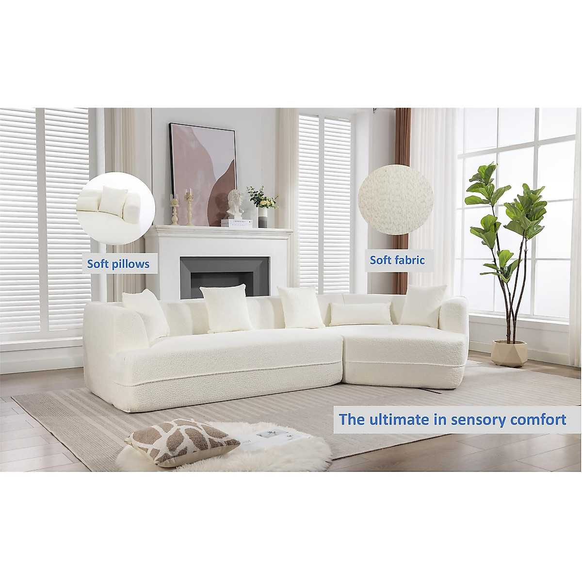 Modular Sectional Living Room Sofa Set, Modern Minimalist Style Couch, Upholstered Sleeper Sofa for Living Room, Bedroom, Salon, 2 PC Free Combination,Boucle Fabric,Anti-Wrinkle Fabric (White)