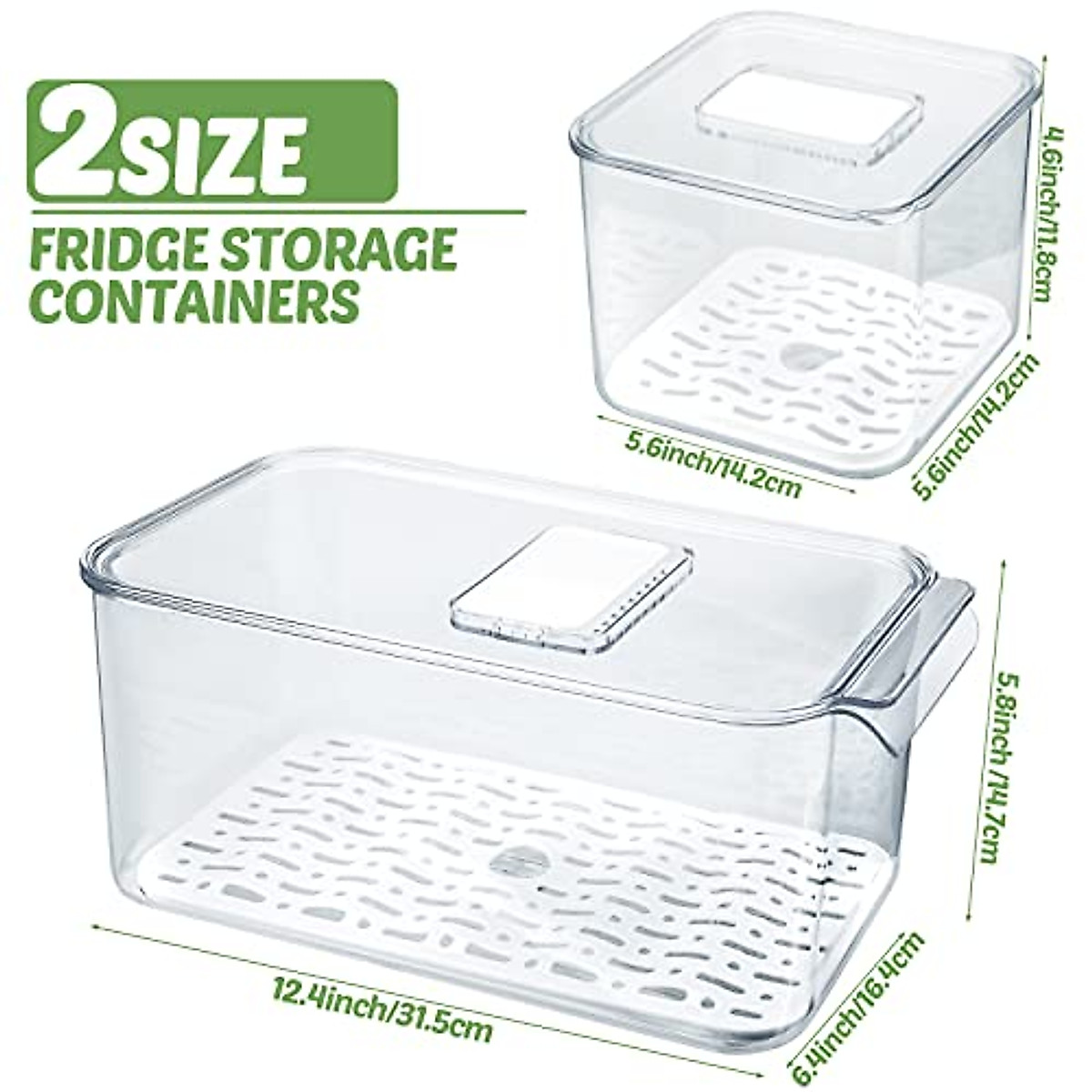 6 Pieces Fruit and Veggie Storage Containers for Fridge with Lids and Removable Drain Tray Produce Saver Food Storage Containers for Refrigerator to Keep Fruits, Vegetables, Meat, Fish Fresh and Dry
