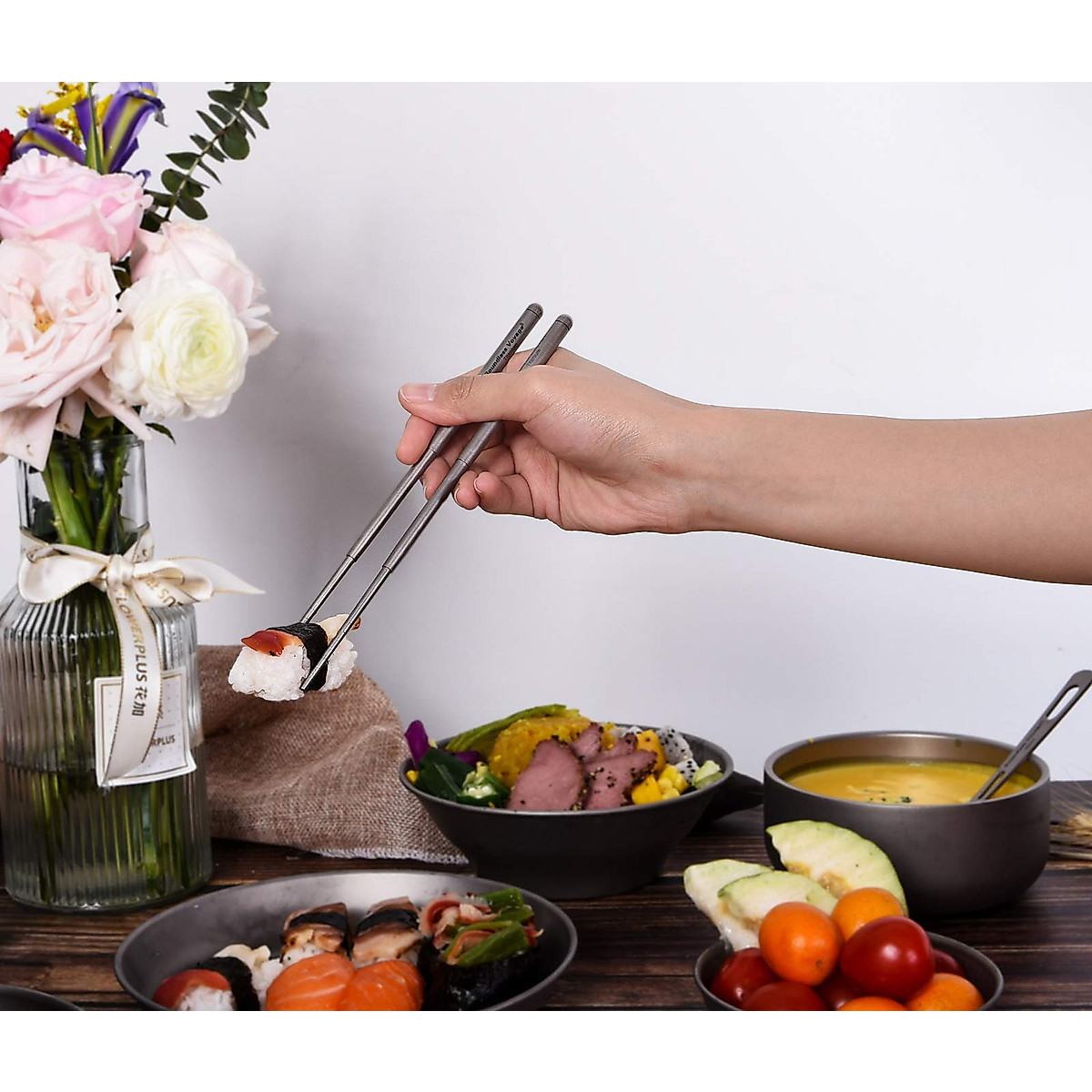 Boundless Voyage Titanium Telescopic Chopsticks Foldable Tableware Portable Cutlery for Outdoor Camping Travel Picnic A-Ti1004T