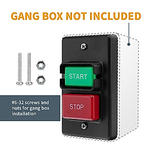 POWERTEC 71652 110/220V Single Phase On/Off Switch with Screws for Gang Box Installation, fits Table Saw, Router Table, Drill Press, Bench Saw, Band Saw