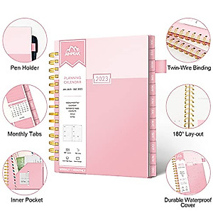 2023 Weekly & Monthly Planner, Jan. 2023 - Dec. 2023, AIMPEAK Weekly Planner 2023 with Tabs, Calendar Planner with Inner Pocket, Pen Loop, Flexible Cover，Spiral Binding, Pink(7"x10")