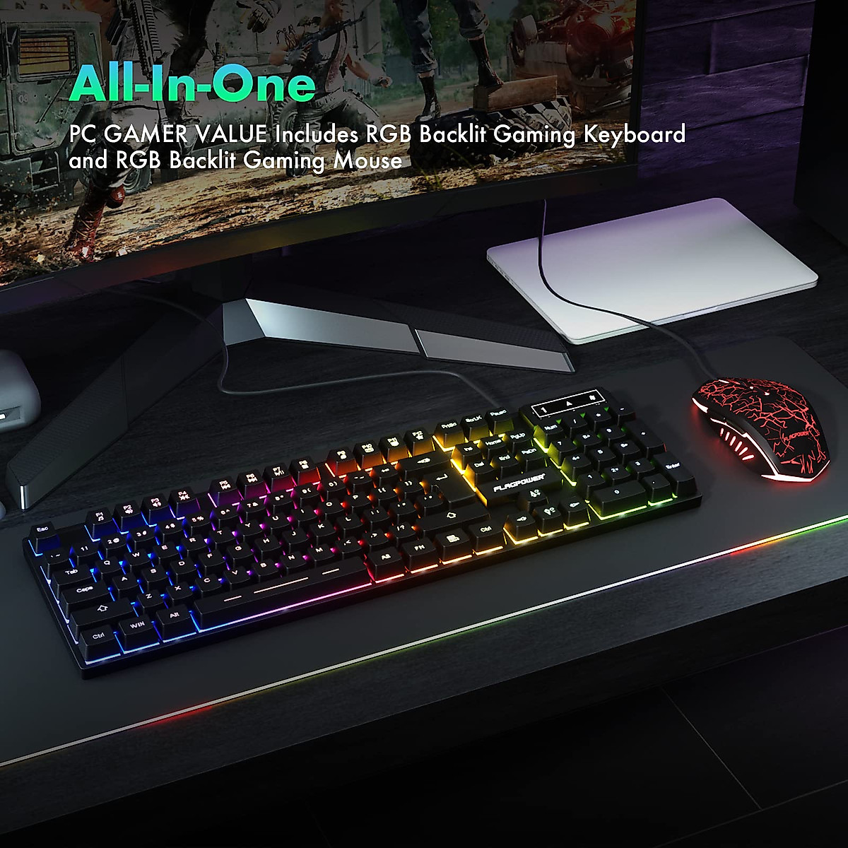 FLAGPOWER RGB Gaming Keyboard and Breathing Mouse Combo, Adjutable ...