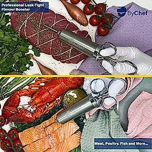 Meat Injection Syringe Stainless Steel- Food Injector Kit for meat With 3 Needles-BBQ Smoking Sauce injector Set for Injectable Marinade- Professional Leak Tight Flavor Booster In Turkey And Poultry